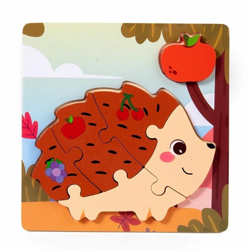 Деревянная Игра на Сочетание для Развития Навыков Распознавания Еды у Детей, - Ежик