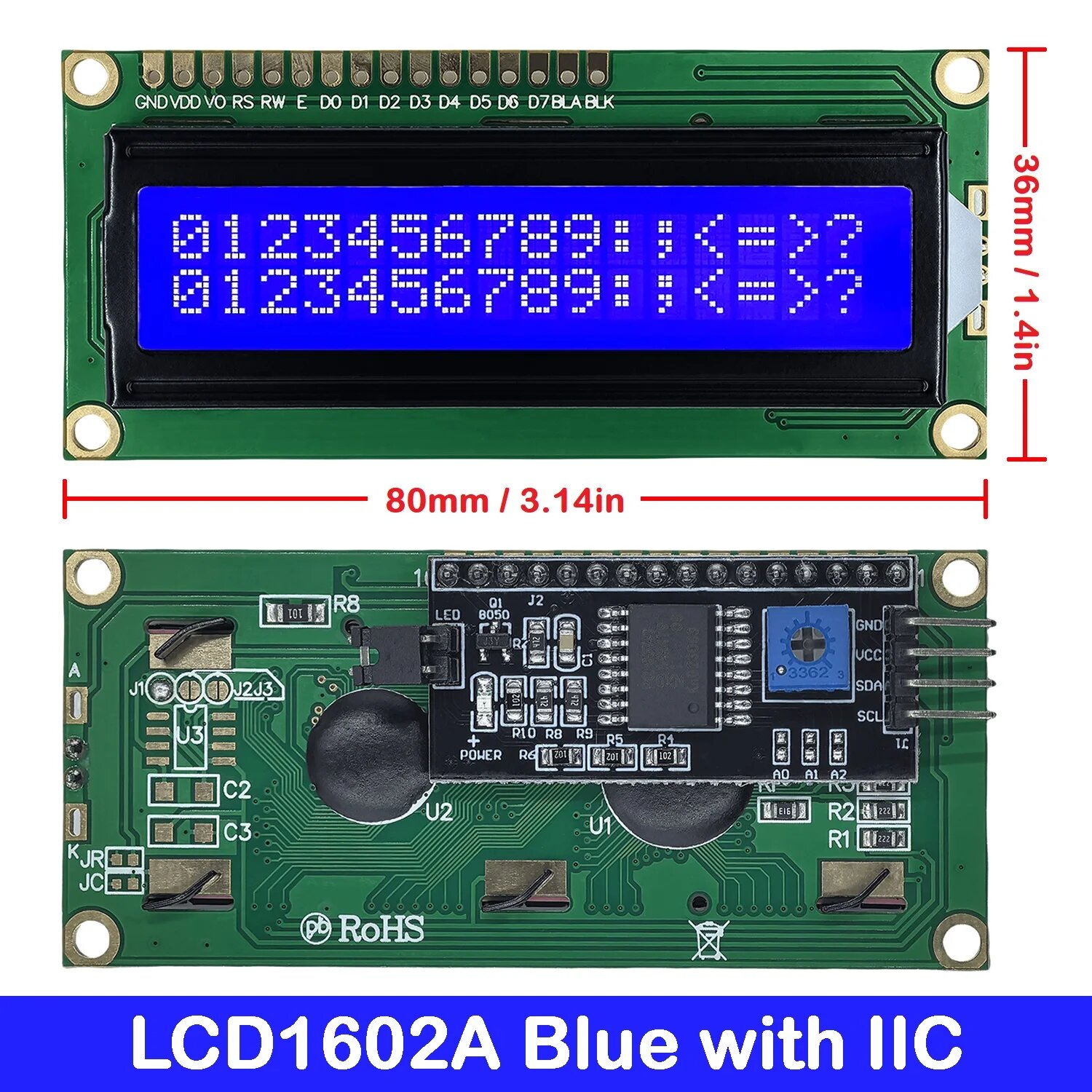 LCD1602A Blue with IIC ЖК-дисплей модуль
