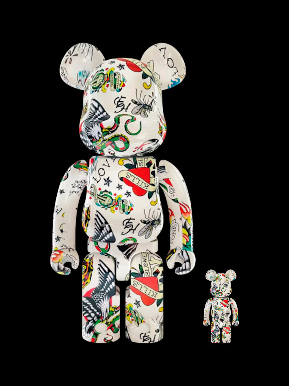 Коллекционная оригинальная фигура Bearbrick Ed Hardy 400% 100% / 28см высота / ABS пластик / Medicom Toy / Разноцветный