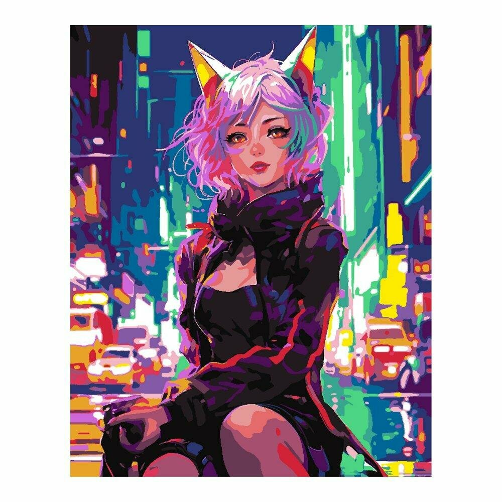 Картина по номерам «Девушка-кошка» 40х50 см, холст на подрамнике, акриловые краски, Lori