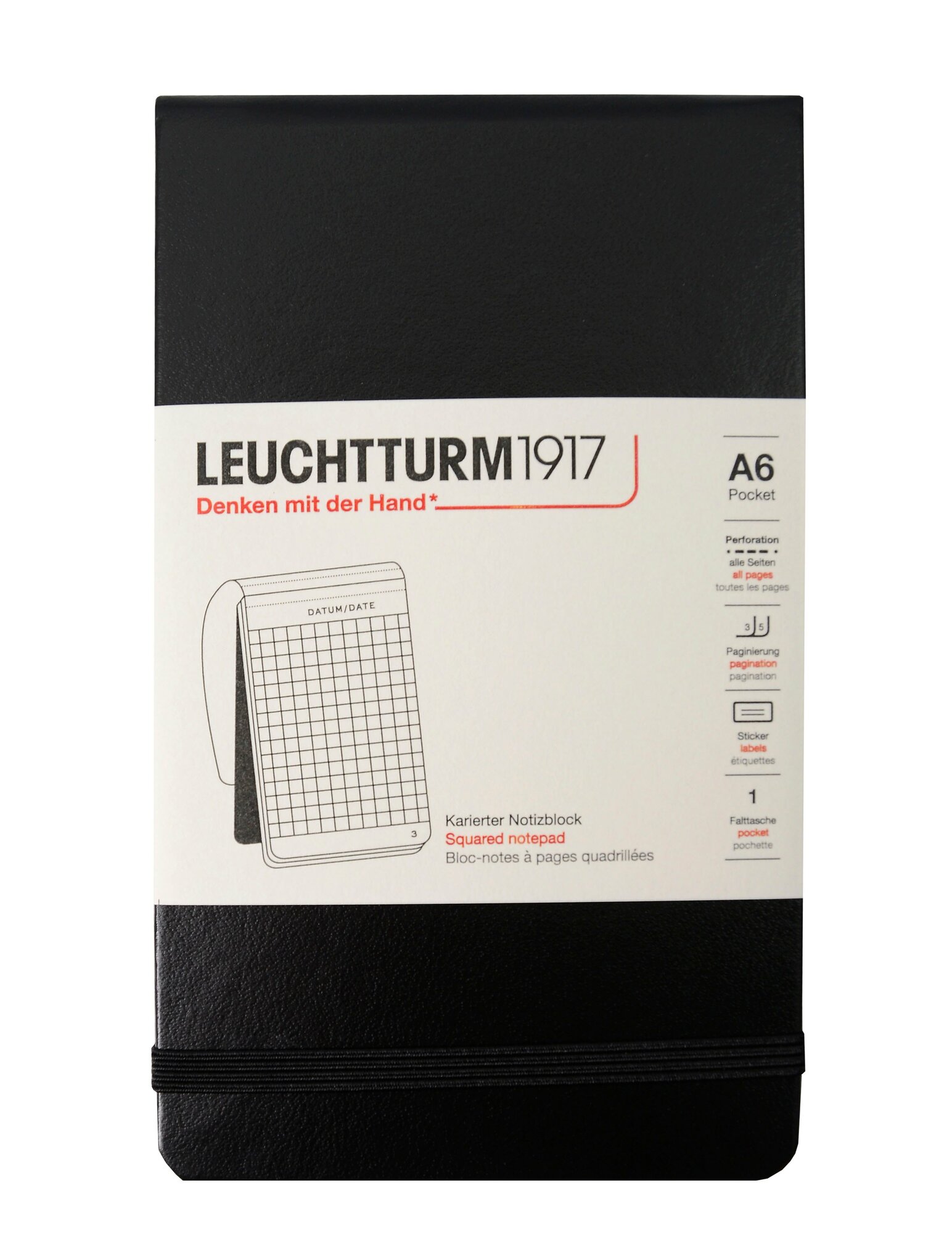 Записная книжка A6, 92 листа в клетку "Portrait Pocket", твердая обложка, черный, Leuchtturm1917