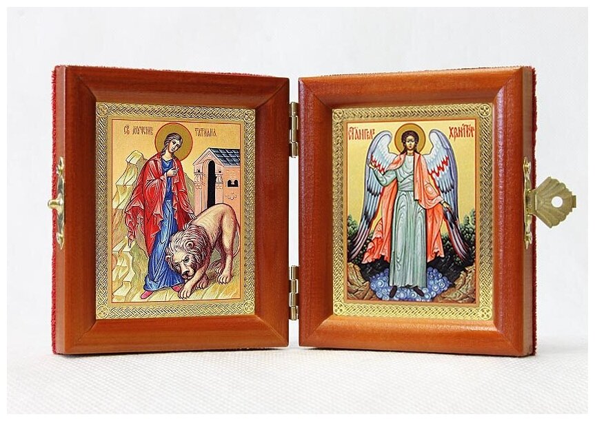 Складень именной "Мученица Татиана Римская (лик № 037) - Ангел Хранитель (лик № 055)", из двух икон 8*9,5 см