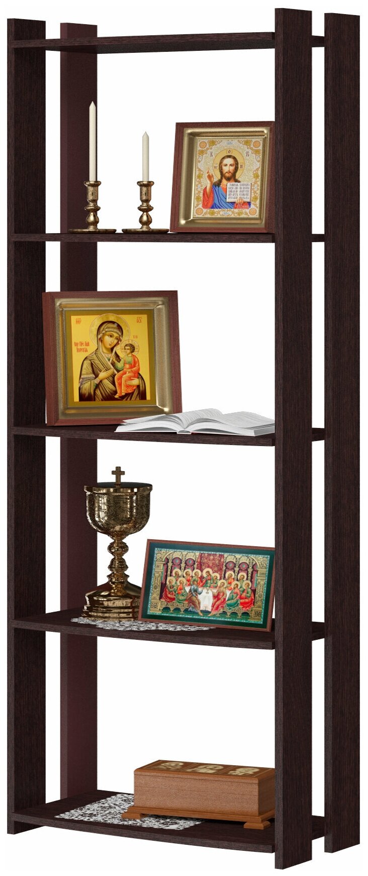 Стеллаж для икон прямой ШхГхВ: 60х28х180 цвет: Венге