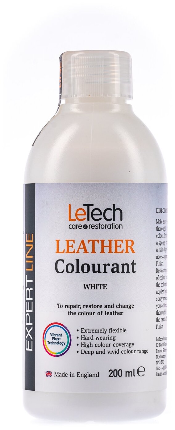 Краска для кожи на водной основе, LeTech, Leather Colourant, White 100ml