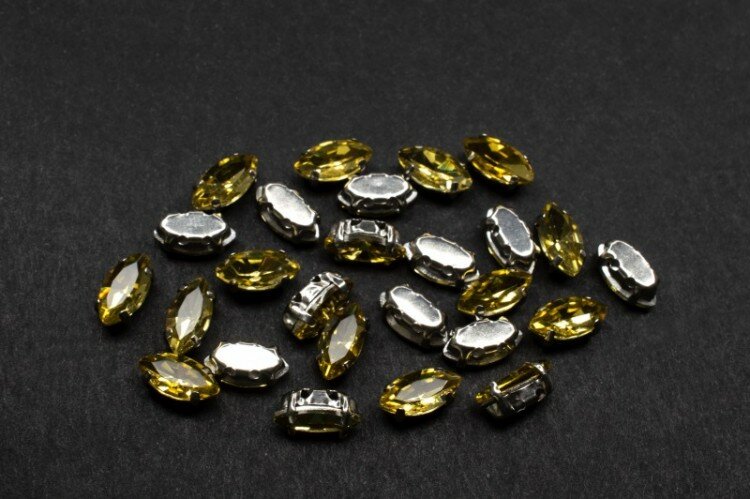 Кристалл Наветт 8х4мм пришивной в оправе, цвет желтый, стекло, 43-274, 2шт