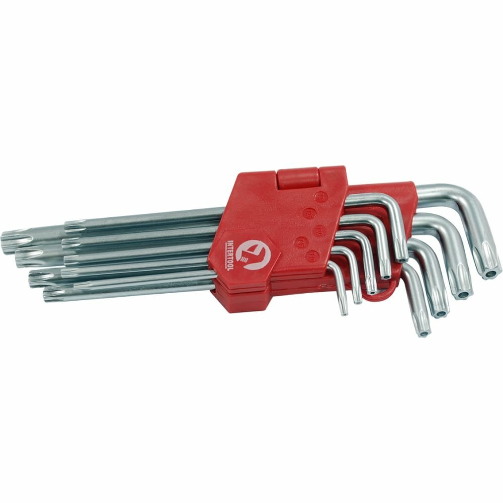 Набор Г-образных ключей INTERTOOL TORX с отверстием 9 шт, Т10-Т50, Cr-V, Big, откручивания и закручивания