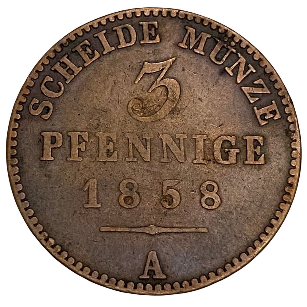 Германия, Рейсс-Шлейц 3 пфеннига 1858 г. (A)