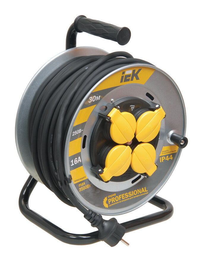 Удлинитель силовой IEK Professional, 30м, розеток 4шт, ток 16A, серый (wkp17-16-04-30-44)