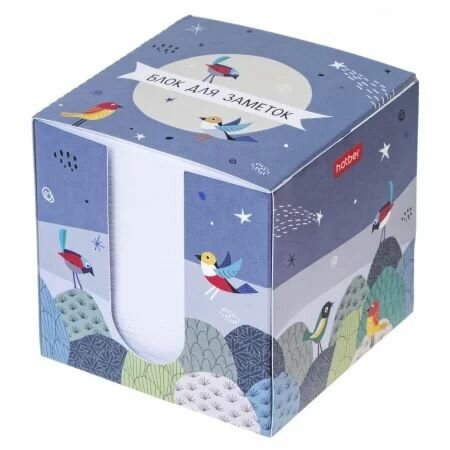 Блок для заметок 9х9х9см Hatber- Birds Белый в картонном боксе