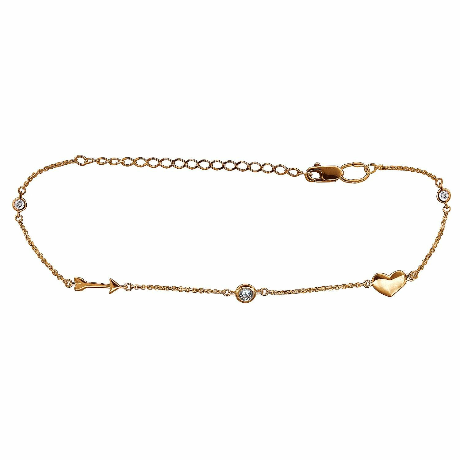 Браслет, красное золото, 585 проба, фианит