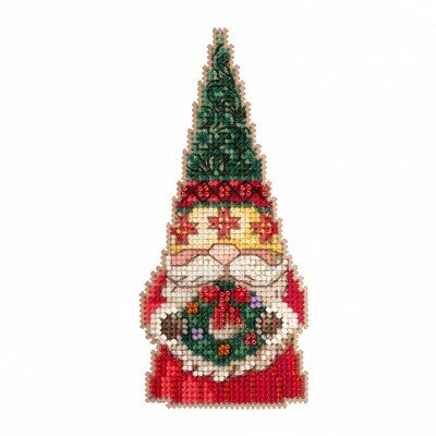 Набор для вышивания Mill Hill #JS202212 Gnome With Wreath (Гном с новогодним венком), Счетный крест, 5.7 x 12.7 см