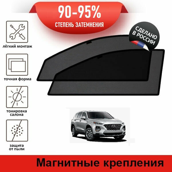 Каркасные шторки LATONIK PREMIUM на Hyundai Santa Fe 4 (2018-2022) на передние двери на магнитах с затемнением 90-95%