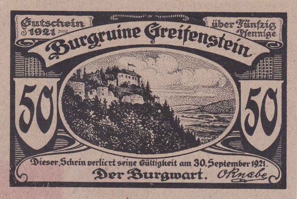 Германия (Веймарская Республика) Грайфенштайн 50 пфеннигов 1921 г. (№2)
