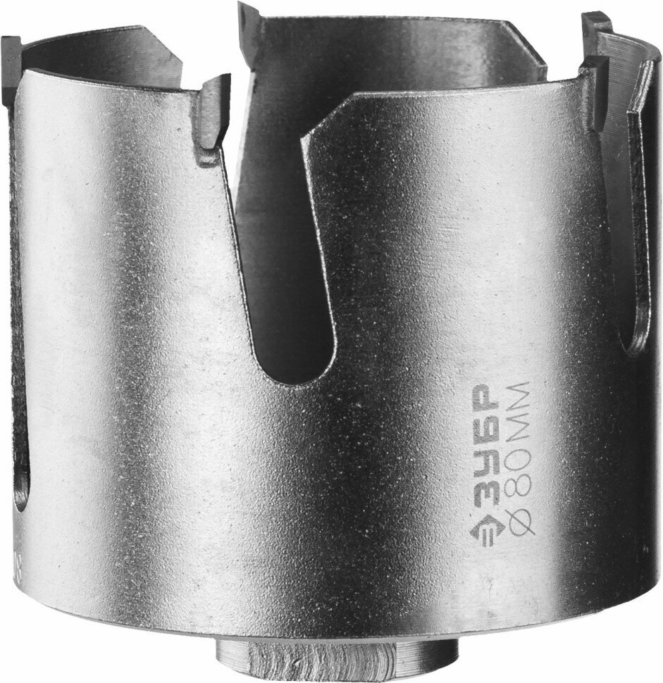 ЗУБР Коронка ЗУБР "профи" "проуниверсал", твердосплав резцы, бетон, кирпич, керам, цв мет, гипсокарт, пласт, дерево, d=80мм , ( 29514-80 )