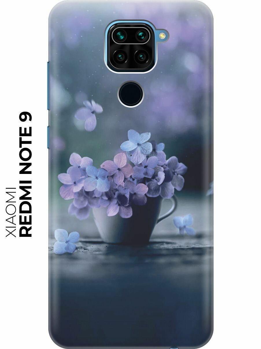 Силиконовый чехол Синие цветы в чашке на Xiaomi Redmi Note 9 / Сяоми Редми Ноут 9