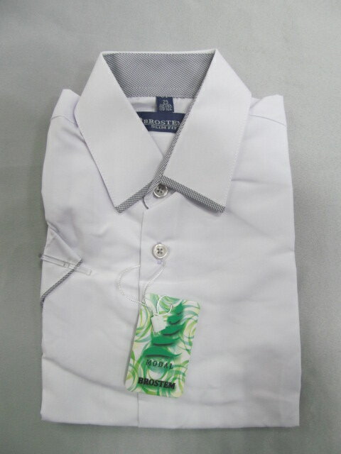 Рубашка белая приталенная детская с отделкой 116-122, с серой отделкой