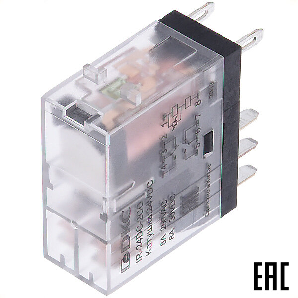 Реле промежуточное IR-24DC-2CO 24В DC 8А 2 переключающихся контакт LED DKC (5 шт. в наборе)