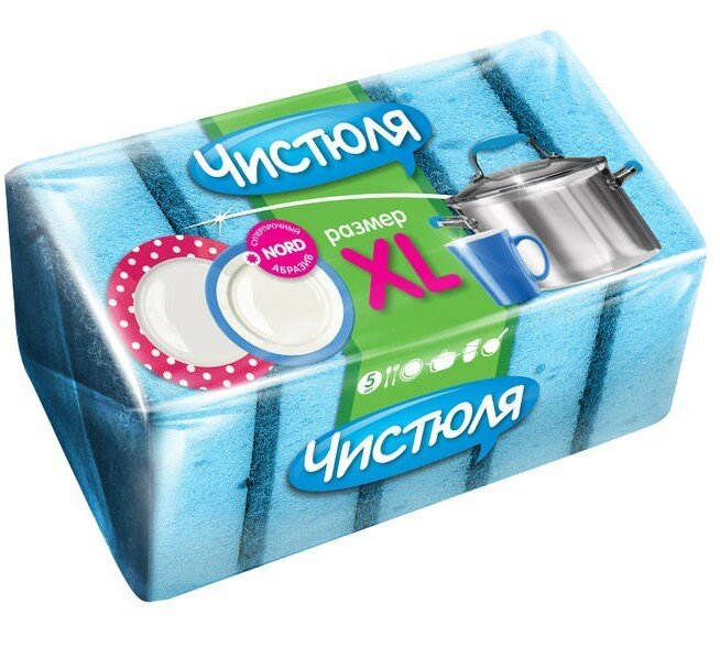 Чистюля губки Xl поролоновые с абразивом 5шт