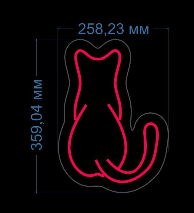 Неоновый cветильник "Кот" 26x36 см/ Неоновая вывеска/ Неоновая надпись/ Ночник/ Неоновая лампа / Неоновый аксессуар/ Освещение для дома/ Декоративный светильник/ Настольный светильник
