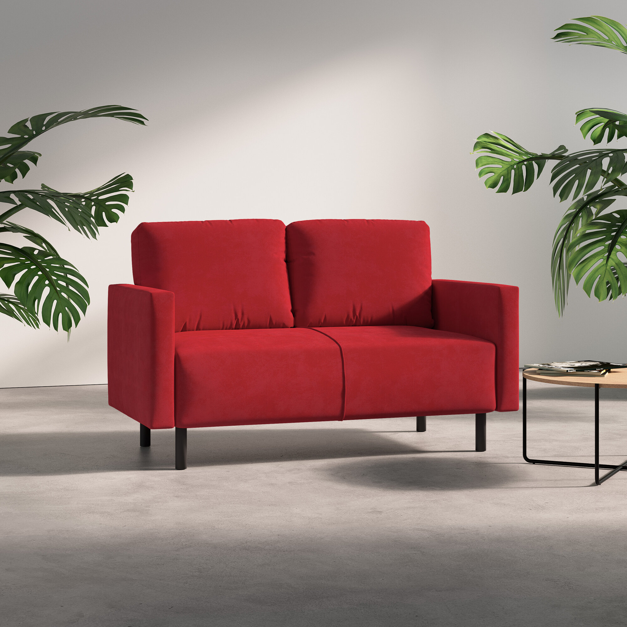 Диван Сканди, на кухню, в офис, 120 см, антивандальный велюр, красный