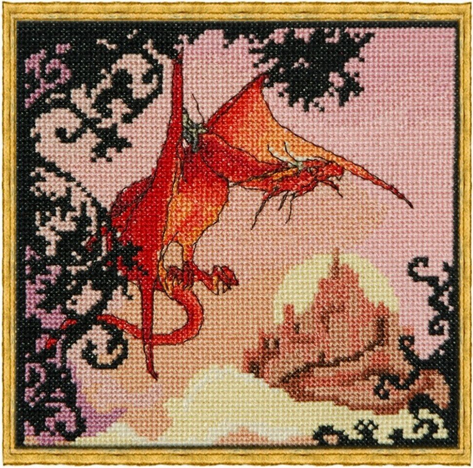 Набор для вышивания Nimue #121-B002 K Dragon Rouge (Красный дракон), Счетный крест, 15 x 15 см