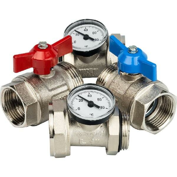 Комплект прямых шаровых кранов STOUT с термометрами 1” SMS-1000-030001