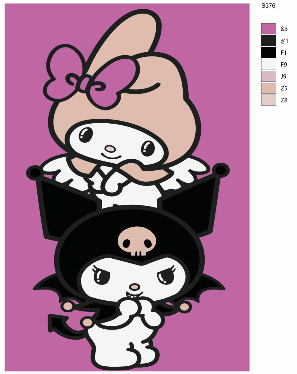 Картина по номерам S376 "Аниме Куроми (Kuromi). Куроми и Моя Мелодия" 50x70 см