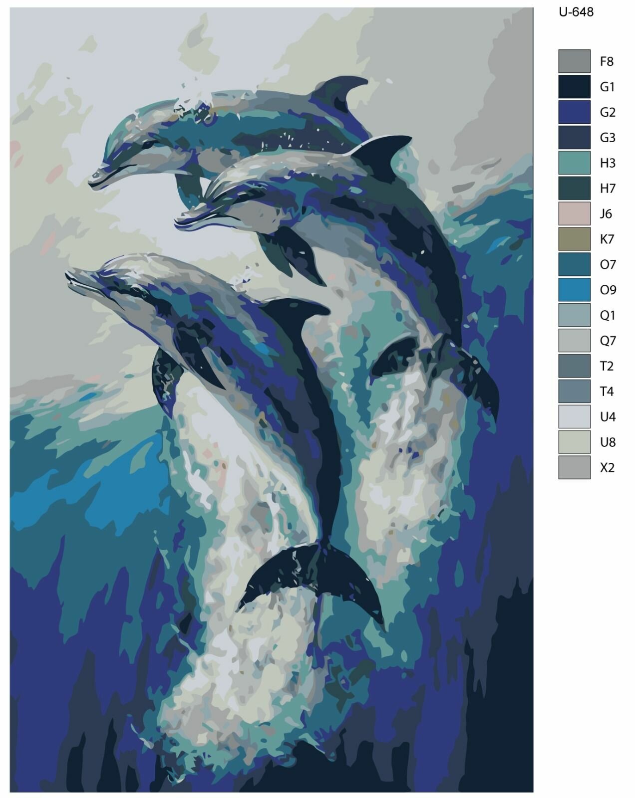 Картина по номерам U-648 "Морская жизнь. Дельфины" 40x60 см