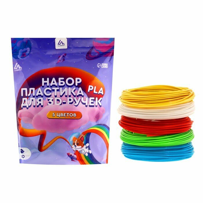 Пластик Luazon PLA-5, для 3D ручки, 5 цветов по 10 метров 9729782