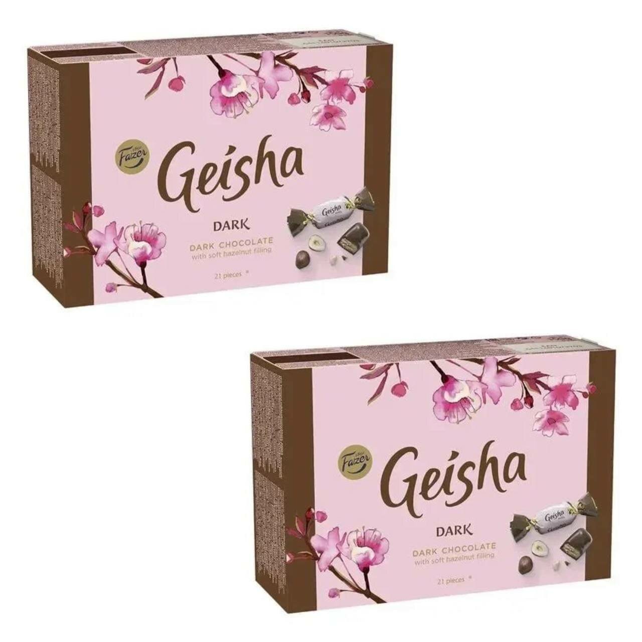Конфеты Fazer Geisha Dark темный шоколад с нежной ореховой начинкой, 2шт по 150 г (из Финляндии)