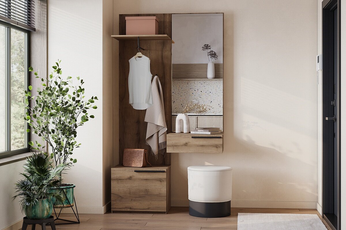 Прихожая МебельЛэнд24 Лорена Пакс - 1 Дуб Табачный 110x40x220 с зеркалом