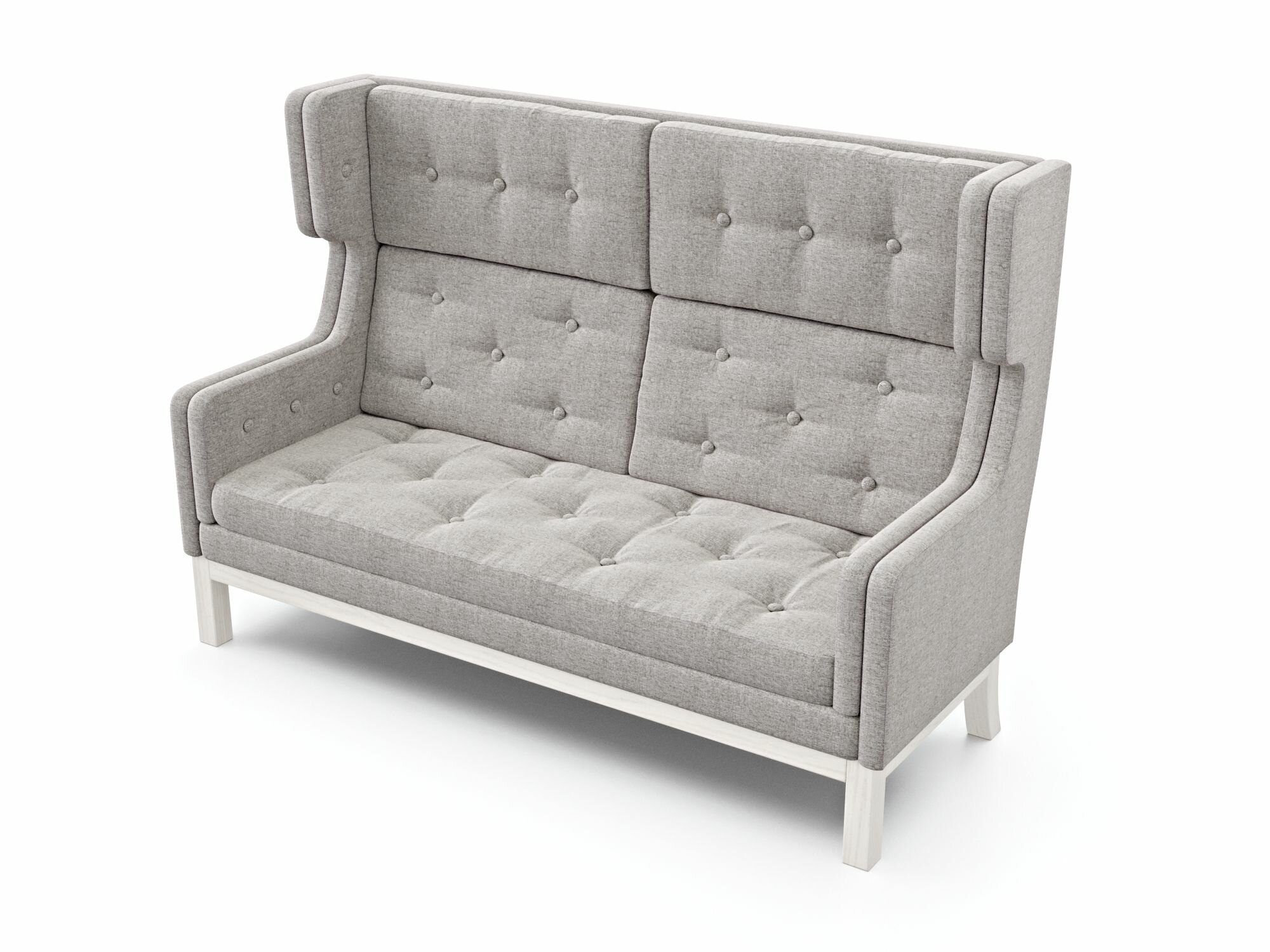 Диван прямой Arsko Айверс Хай, серый-беленый дуб, рогожка, трехместный, офисный, в салон красоты, скандинавский лофт