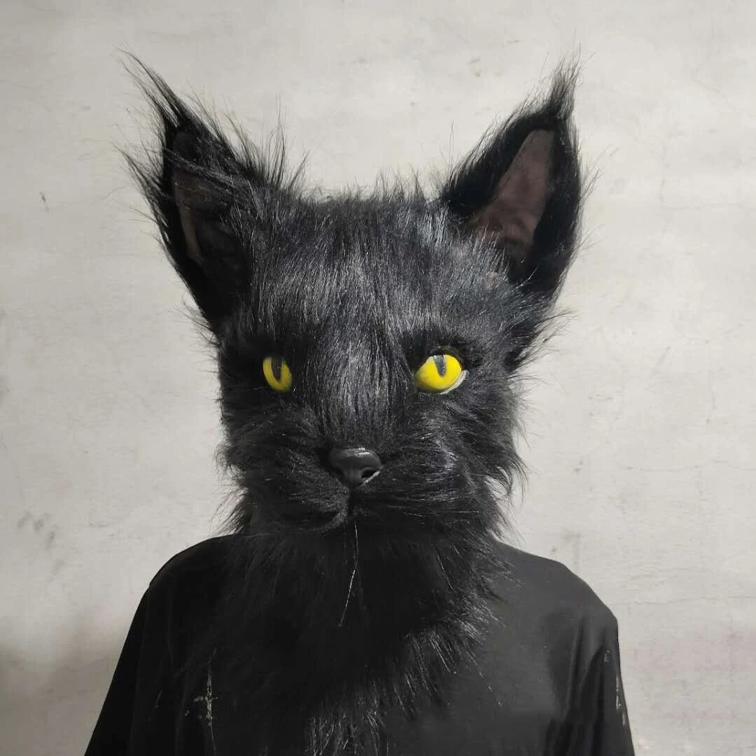 Латексная маска чёрного кота COSNYC Черный, Black Cat Mask