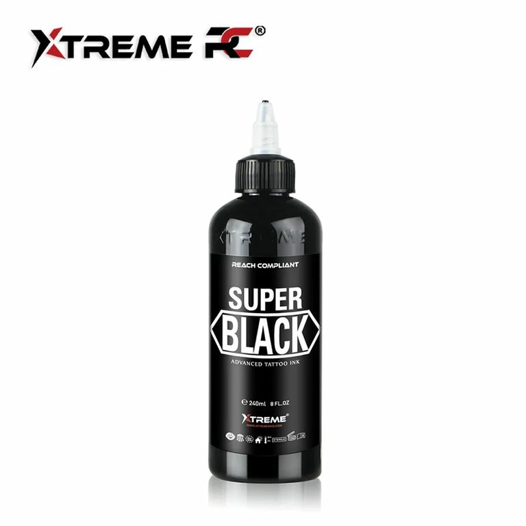 Универсальная чёрная тату краска SUPER BLACK Xtreme Ink, 240мл
