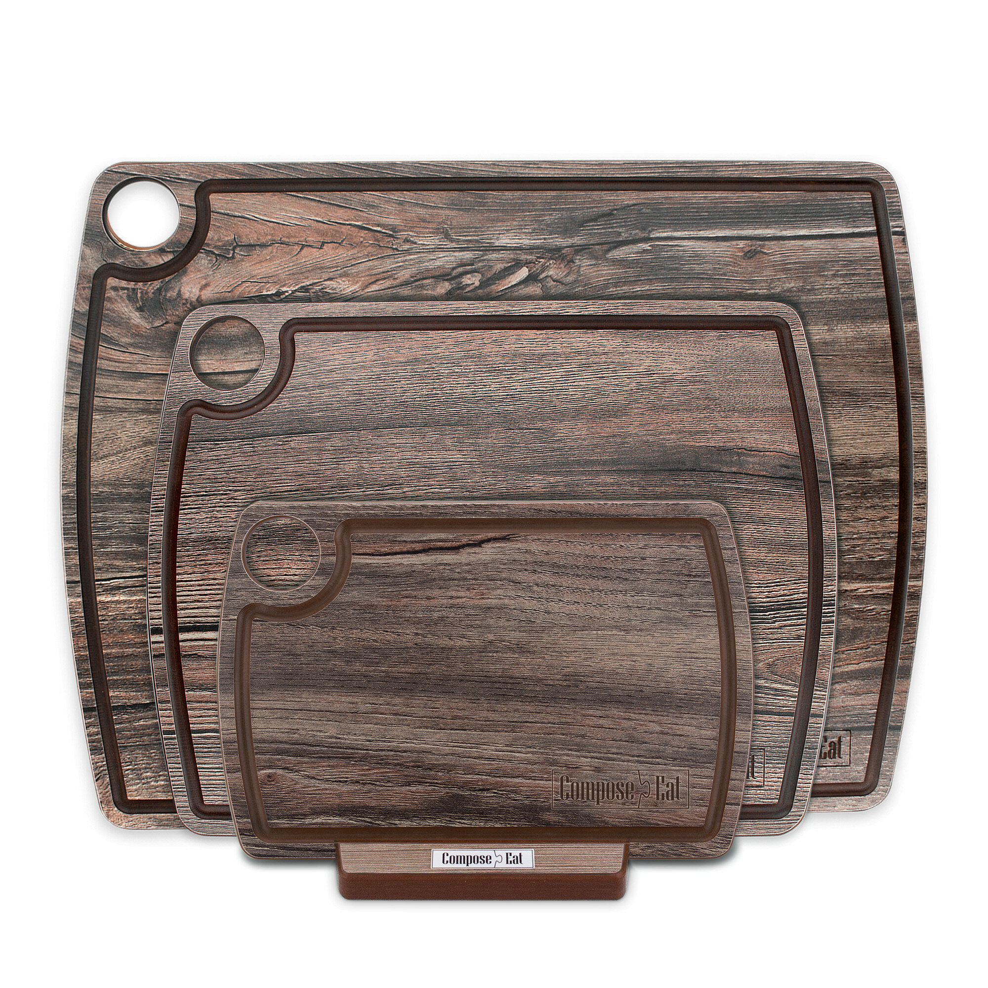 Набор из 3-х разделочных досок на подставке, в подарочной коробке, композитный материал, дуб мореный NRD30634KL6 Fashion