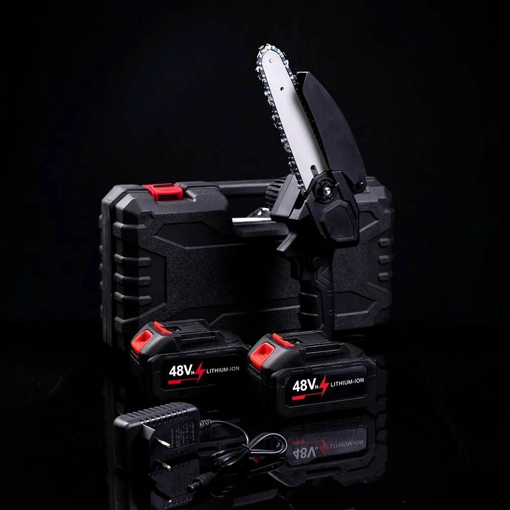 Пила аккумуляторная цепная 2 АКБ, 48 v, 6 дюймов/ Пила электрическая цепная, кусторез аккумуляторный садовый