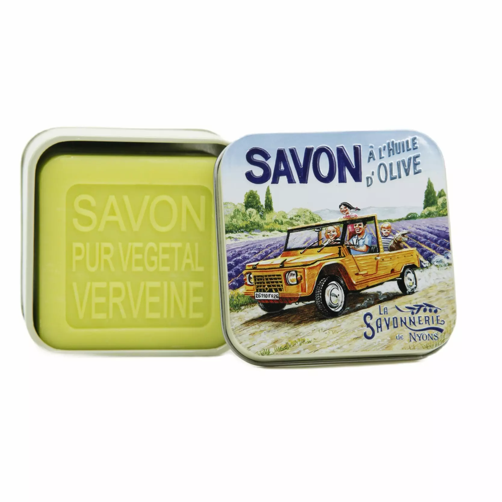 Туалетное парфюмированное мыло: с вербеной в металлической коробке Ретро Ситрое 100 гр. (La Savonnerie de Nyons, Франция)