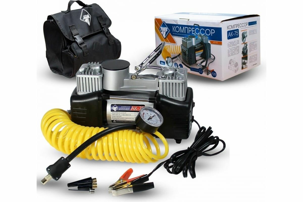 Компрессор АК-75 Nova Bright двухпоршневой, до 75 л/мин, 140 PSI, 12 В 47112