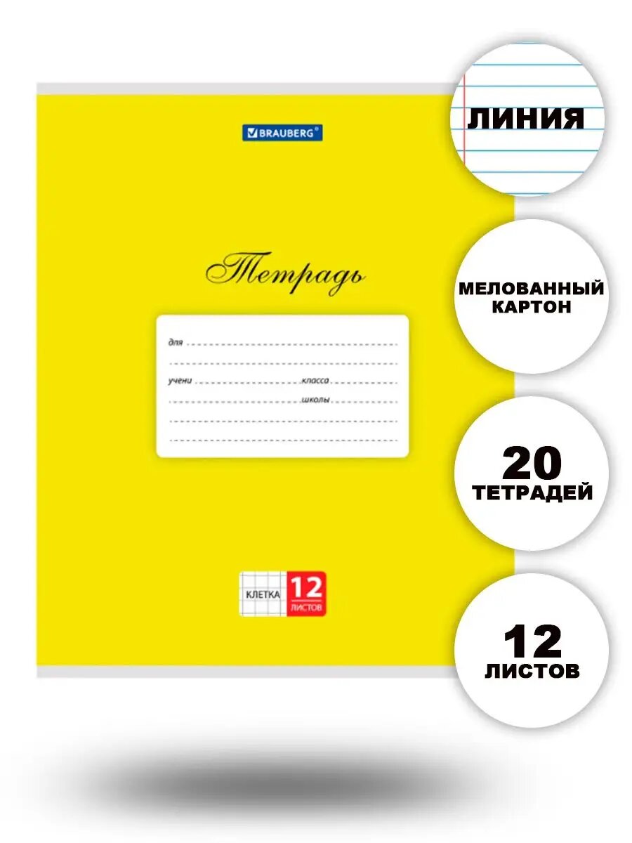 Тетрадь Brauberg "Школьная", в линейку, алфавит, на скрепке, формат A5, 12 листов, 20 штук