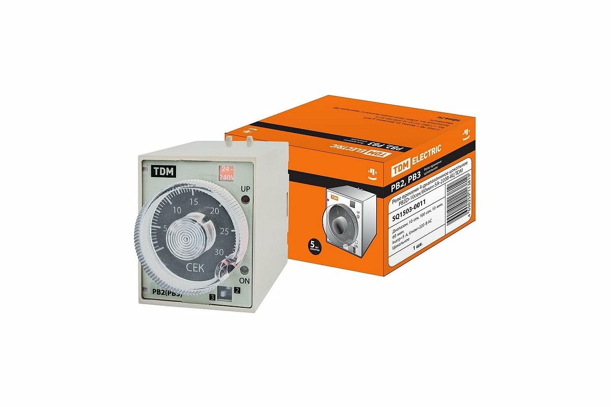TDM Реле времени РВ2D-10сек/60мин-5A-220В-8Ц SQ1503-0011 для автоматизации