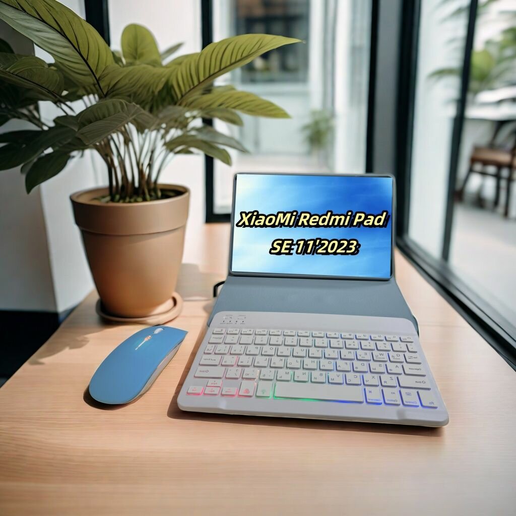 Подходит для XiaoMi Redmi Pad SE 11'2023, Русская клавиатура + мышь + кожаный чехол