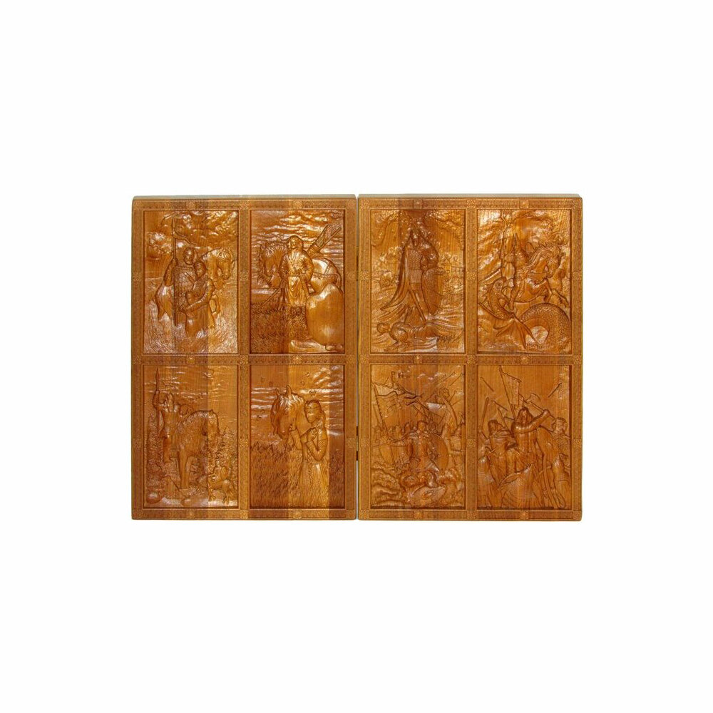 Резные дорожные нарды из массива мореного ясеня Богатырские 999-61-24