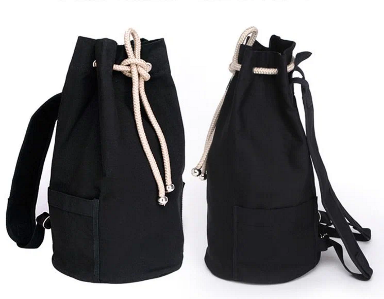 Рюкзак-мешок тканевая простая торба холщовая черный с клапаном на веревочной завязке, 25L.