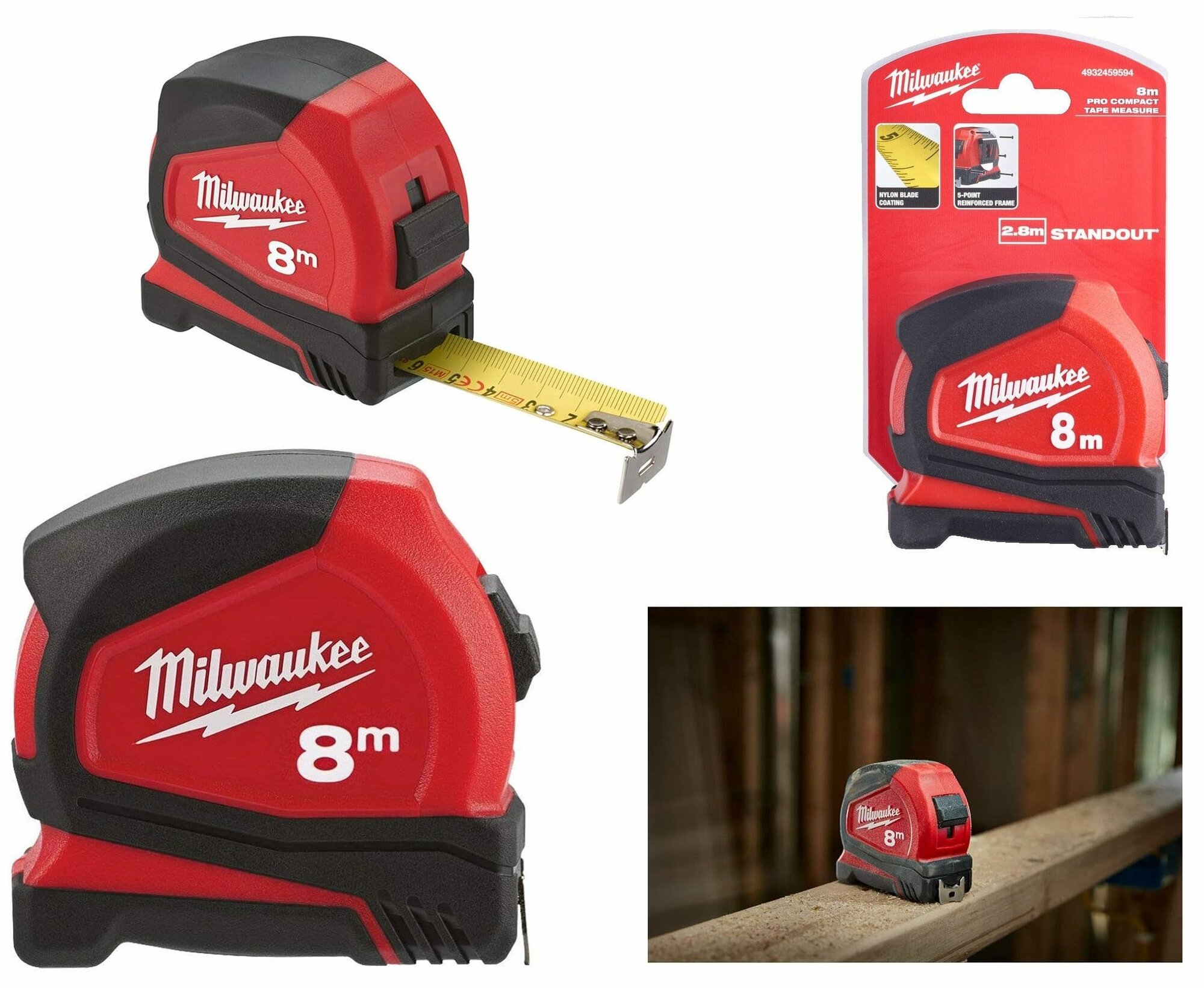 Рулетка Milwaukee Pro Compact C8/25 8 м-Защитное покрытие полотна из нейлона 2G