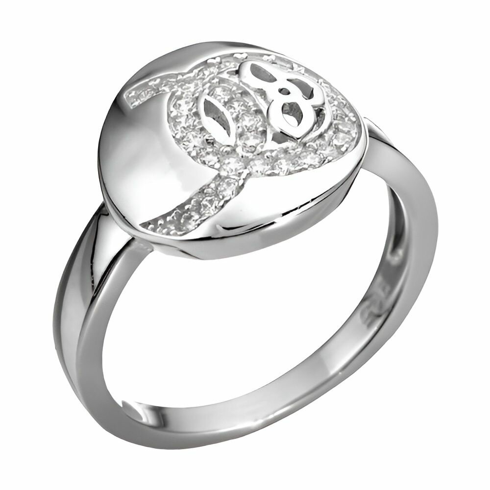 Кольцо тонкое, серебро, 925 проба, родирование, фианит