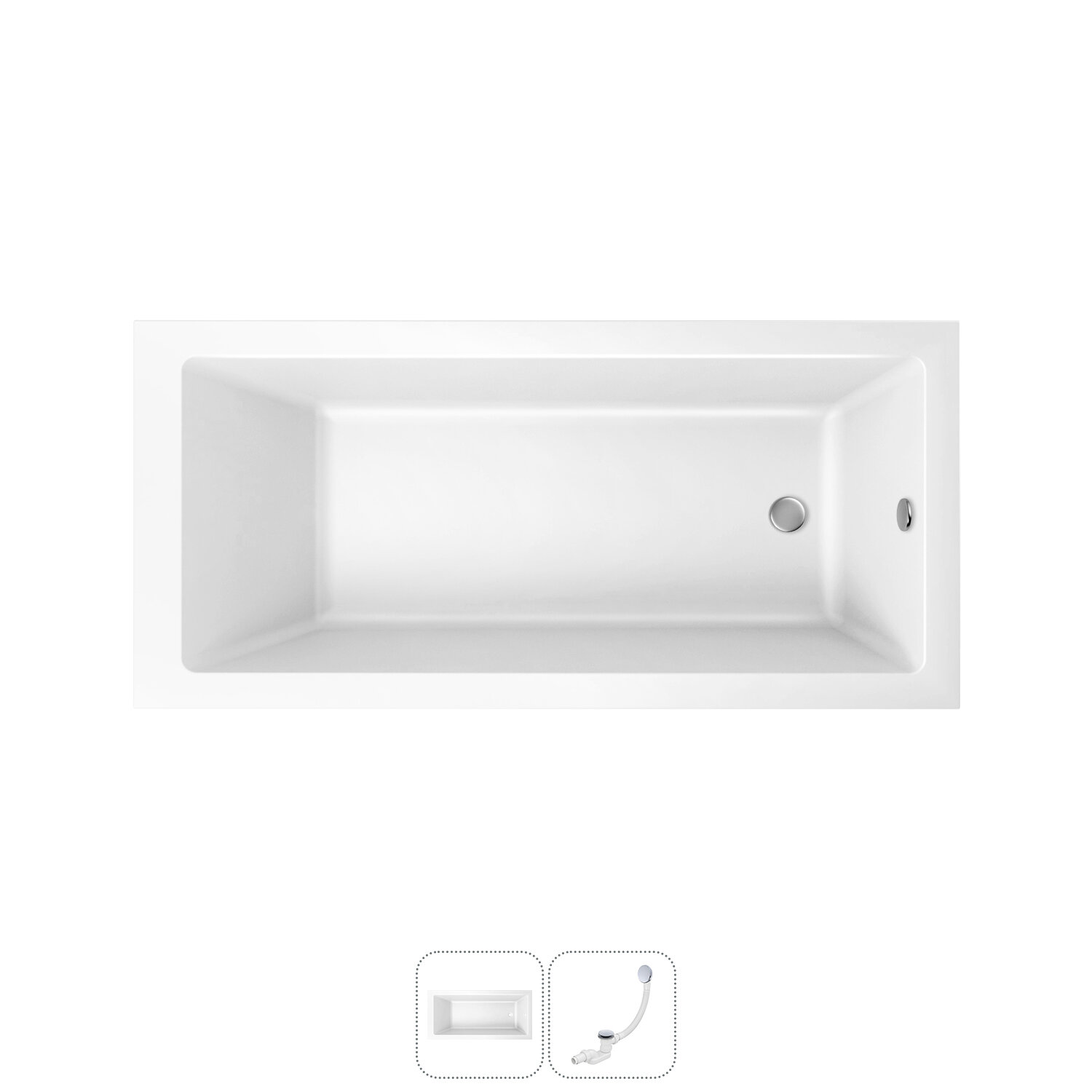 Акриловая ванна 170x80 Lavinia Boho Element 202010739 в наборе 2 в 1: прямоугольная ванна 170 x 80 см, слив-перелив