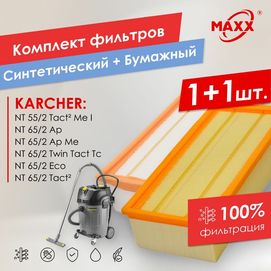 Фильтр PRO моющийся и бумажный для пылесоса Кarcher NT 55/2, Кarcher NT 65/2