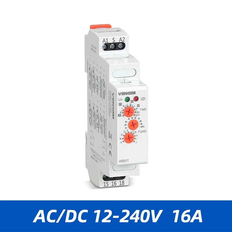 Реле таймера VENGIM VG-531T-220V 16А AC DC 12-240V