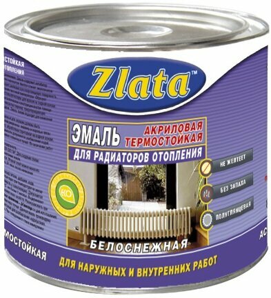 Эмаль для Радиаторов Zlata 0.7кг Белая, Акриловая, Полуматовая без Запаха / Злата.
