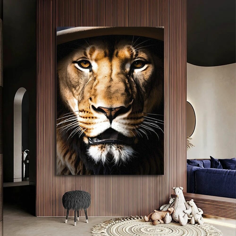 Картина лев, стильный лев в шляпе 20х30 см.